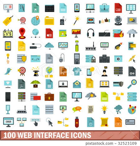 100 web interface icons set, flat style - Stock Illustration [32523109 ...
