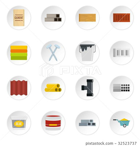 Building materials icons set in flat style - Stock Illustration ...