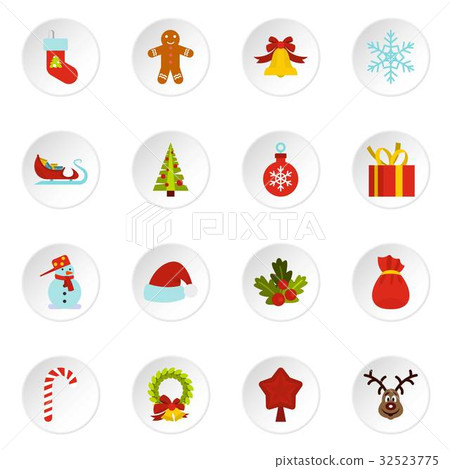 Christmas icons set, flat style - Stock Illustration [32523775] - PIXTA