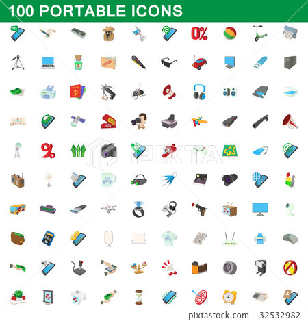 100 portable icons set, cartoon style - Stock Illustration [32532982 ...