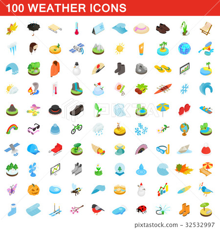 100 weather icons set, isometric 3d style - Stock Illustration ...