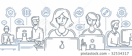 Call center support - line design header, banner-插圖素材 [32534317] - PIXTA圖庫