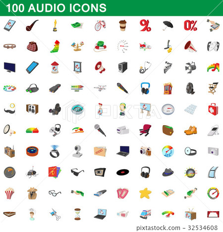 100 audio icons set, cartoon style - Stock Illustration [32534608] - PIXTA