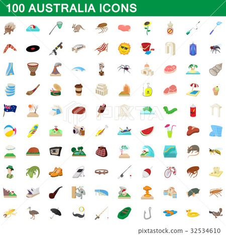 100 australia icons set, cartoon style - Stock Illustration [32534610 ...