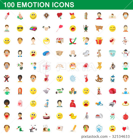 100 emotion icons set, cartoon style - Stock Illustration [32534633 ...