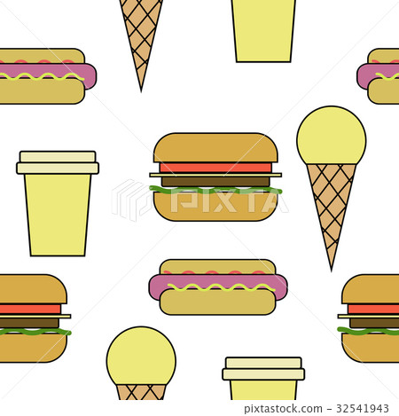 Vector drawn seamless pattern of line art food - Stock Illustration ...