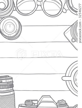 Hand Drawn ,Top view of retro camera and lens - Stock Illustration ...