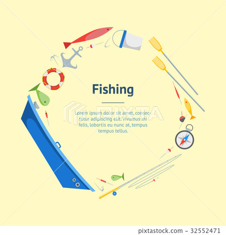 Cartoon Fishing Banner Card Circle. Vector - Stock Illustration ...