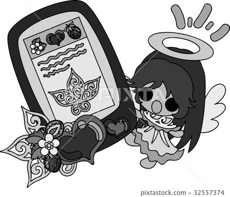 Cute angel and fashionable mobile phone - Stock Illustration [32557374 ...