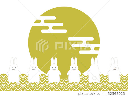 Full moon and rabbit illustration Japanese pattern - Stock Illustration ...