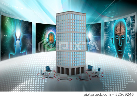 Computer network around the building - Stock Illustration [32569246 ...