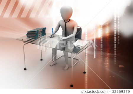 3d man in office work - Stock Illustration [32569379] - PIXTA