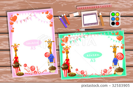 Photo frame on the table. Horizontal - Stock Illustration [32583905 ...