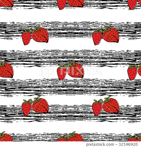 Strawberry hand drawn pattern on black strips - Stock Illustration ...