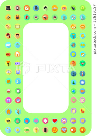 Photo frame with icons symbols. Illustration - Stock Illustration ...