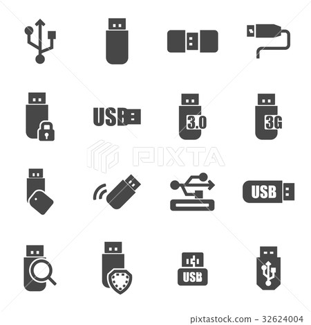 Vector black usb icons set - Stock Illustration [32624004] - PIXTA