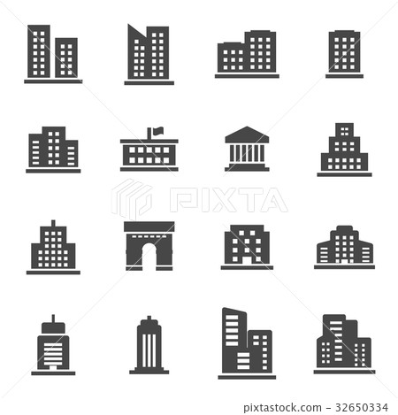 Vector black buildings icons set - Stock Illustration [32650334] - PIXTA