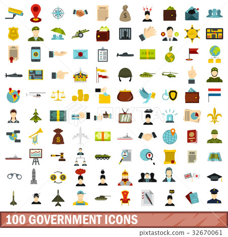 100 government icons set, flat style-插圖素材 [32670061] - PIXTA圖庫