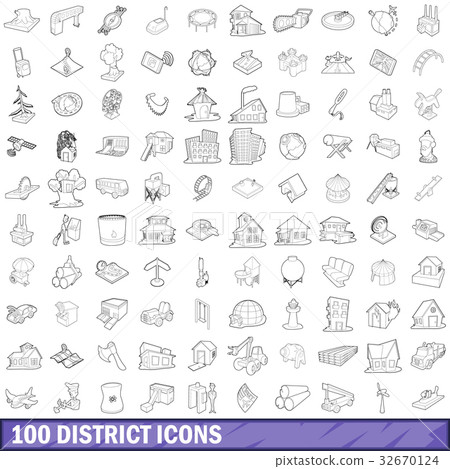 100 district icons set, outline style - Stock Illustration [32670124 ...