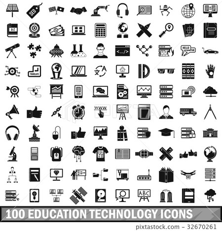 100 education technology icons set, simple style - Stock Illustration ...