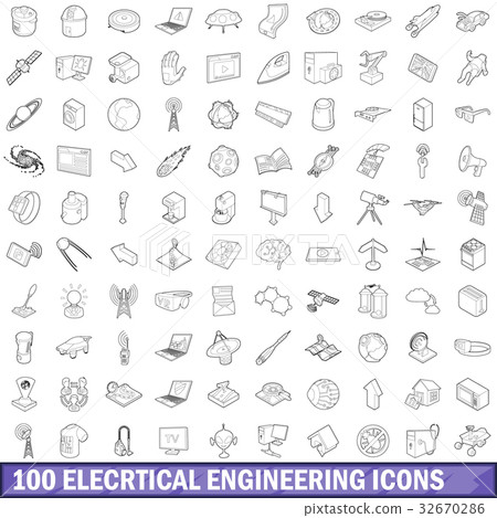 100 electrical engineering icons set outline - Stock Illustration ...