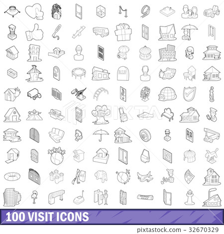 100 visit icons set, outline style - Stock Illustration [32670329] - PIXTA