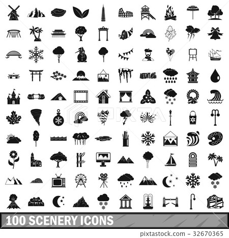 100 scenery icons set, simple style - Stock Illustration [32670365] - PIXTA