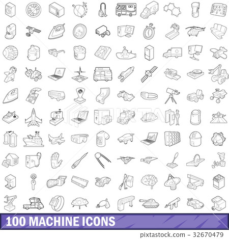 100 machine icons set, outline style - Stock Illustration [32670479 ...