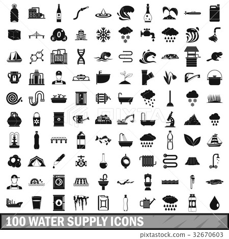 100 water supply icons set, simple style - Stock Illustration [32670603 ...