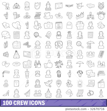 100 crew icons set, outline style - Stock Illustration [32670716] - PIXTA