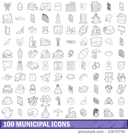 100 municipal icons set, outline style - Stock Illustration [32670740 ...