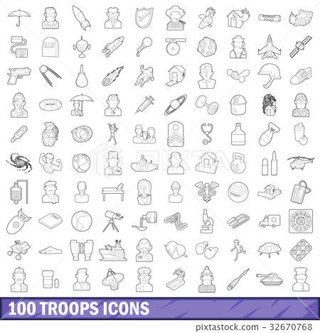 100 troops icons set, outline style - Stock Illustration [32670768] - PIXTA