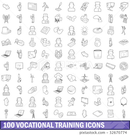 100 vocational training icons set, outline style - Stock Illustration ...