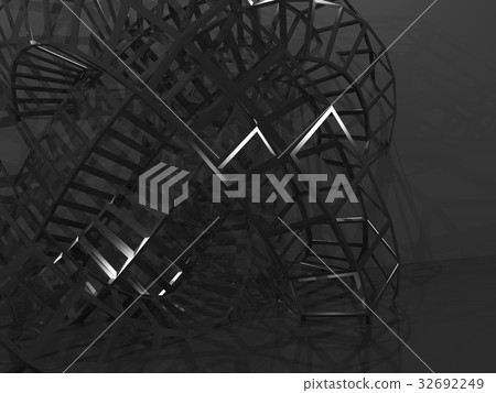 3d physical wire-frame structure in dark room - Stock Illustration ...