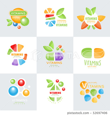 Vitamins logo set original design colorful vector - Stock Illustration ...
