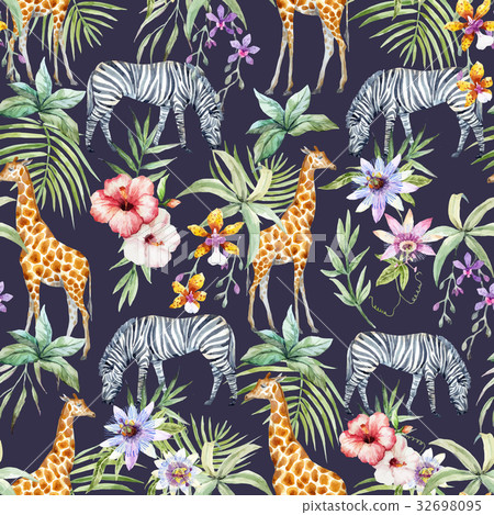 Tropical wildlife vector pattern - Stock Illustration [32698095] - PIXTA