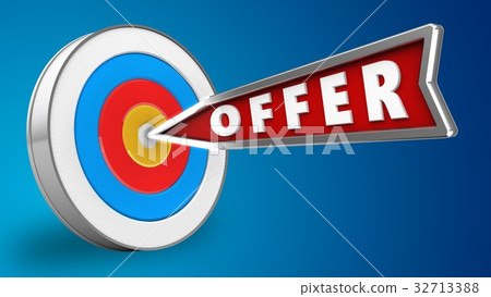 3d illustration of offer arrow with archery target - Stock Illustration ...