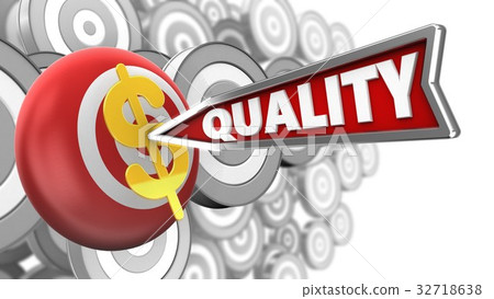 3d illustration of target with quality arrow - Stock Illustration ...