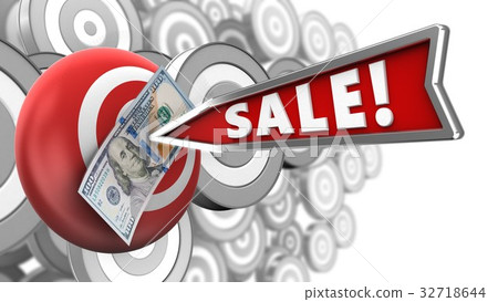 3d illustration of target sphere with sale arrow - Stock Illustration ...