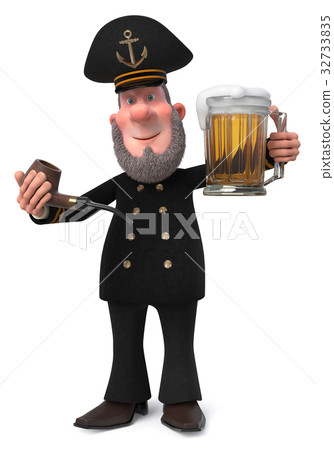 3d illustration sea captain with Smoking pipe - Stock Illustration ...