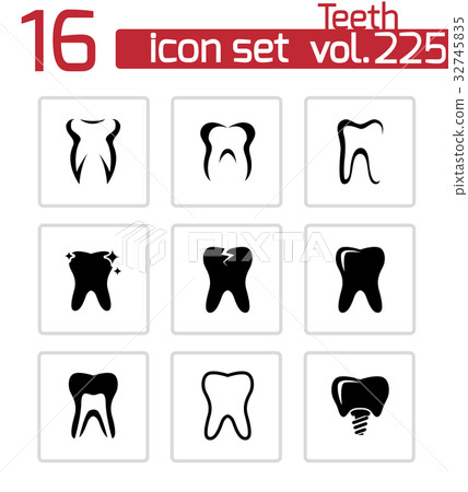 Vector black teeth icons set - Stock Illustration [32745835] - PIXTA