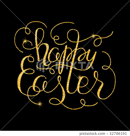 Happy Easter glitter golden hand lettering - Stock Illustration ...
