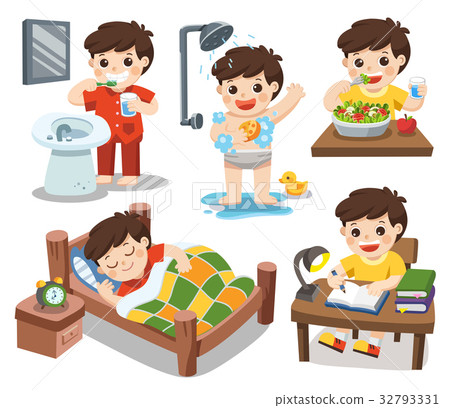 The daily routine of a cute boy. - Stock Illustration [32793331] - PIXTA