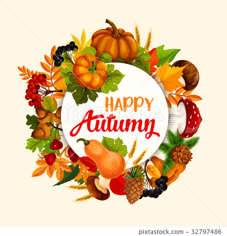 Autumn season poster design with leaf and pumpkin - Stock Illustration ...