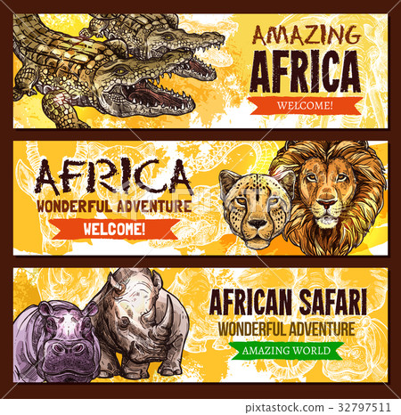 African animals vector poster for safari adventure - Stock Illustration ...