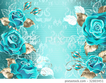 Lacy background with turquoise roses - Stock Illustration [32803451 ...