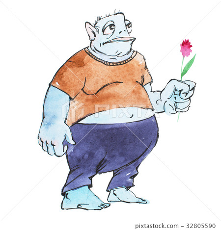 Full-length portrait of big fat cartoon monster in - Stock Illustration ...