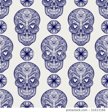 Mexican skull and diamonds seamless pattern - Stock Illustration ...