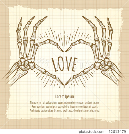 Skeleton hands love sign vintage backdrop - Stock Illustration ...
