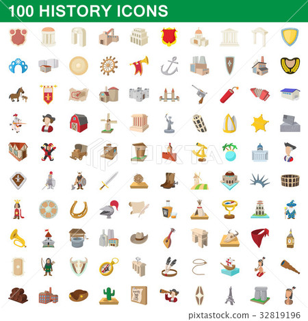 100 history icons set, cartoon style-插圖素材 [32819196] - PIXTA圖庫